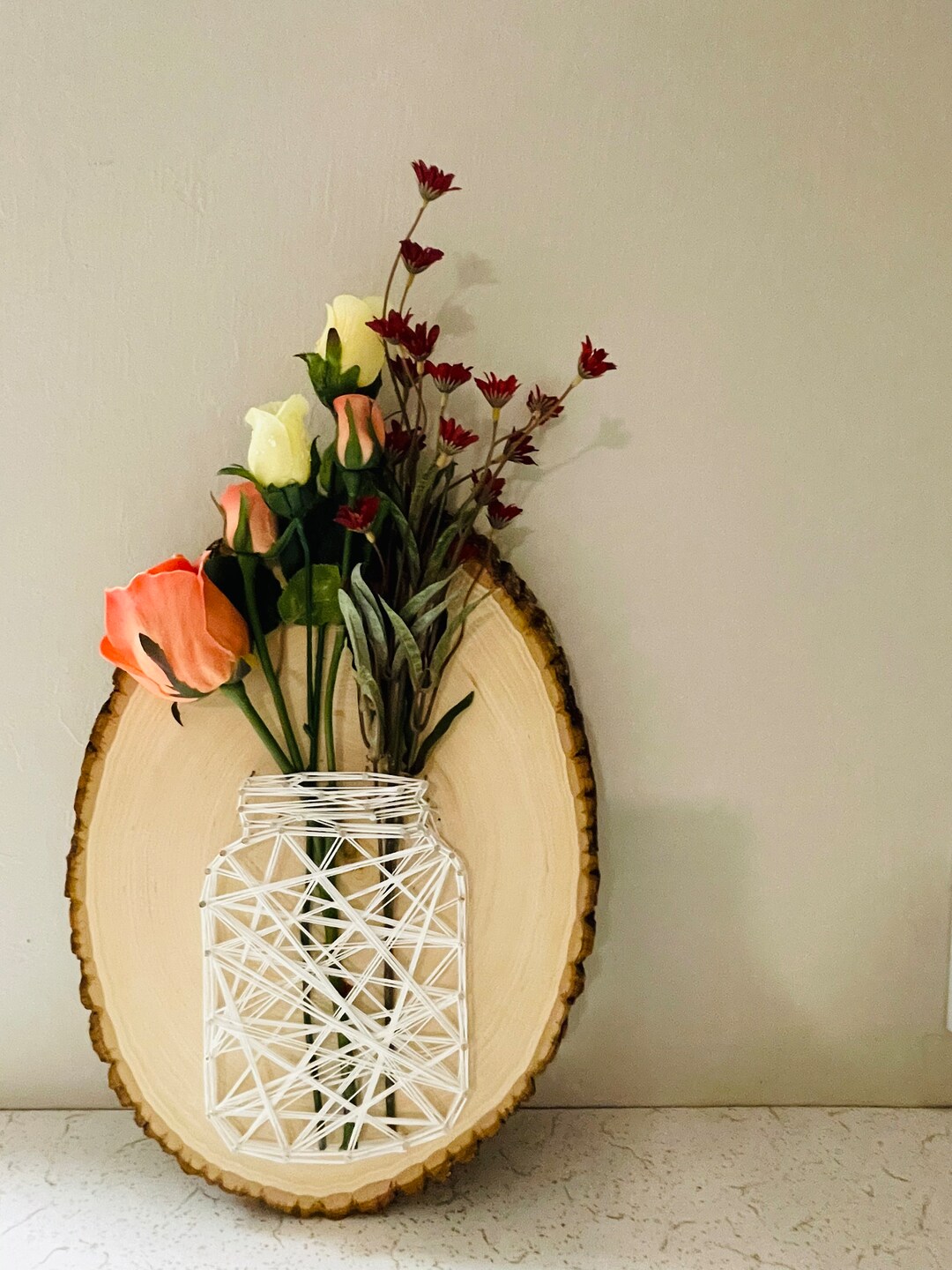 String Art Floral Centerpiece With LED Fairy Lights - Etsy