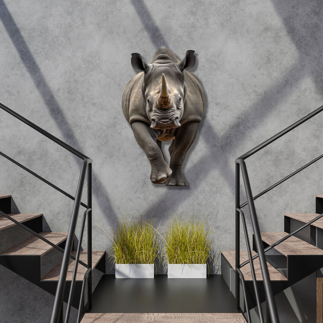 Rhino Metal Wall Decor, Realistic Rhino Wall Art, Animal Metal Wall ...