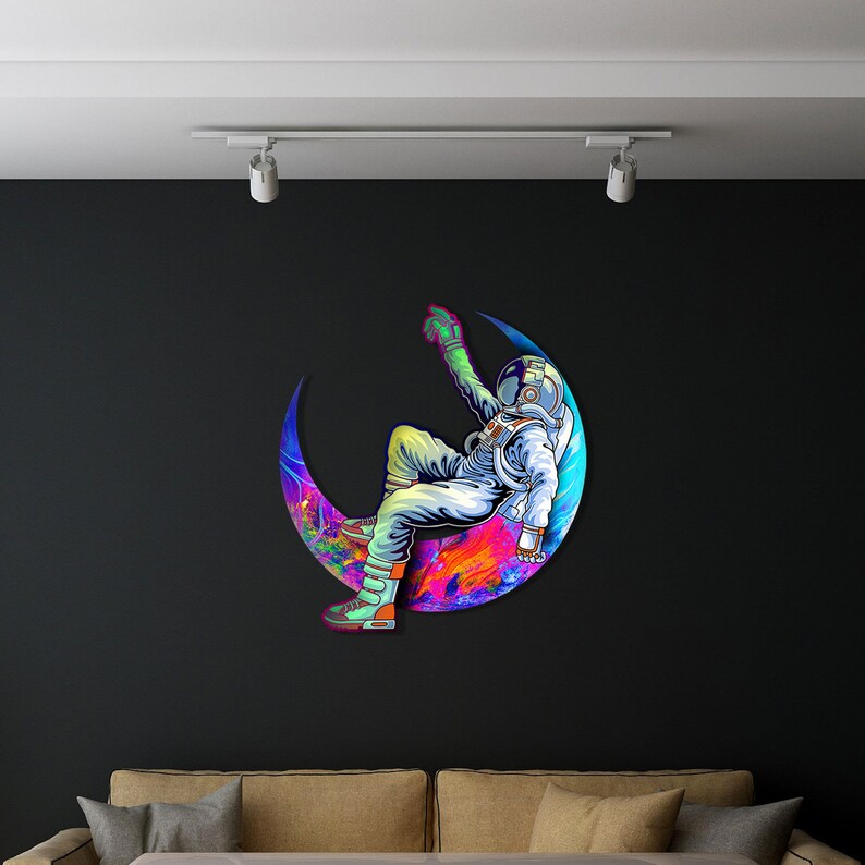 Astronaut and Moon Metal Wall Decor, Cosmic Wall Art, Cosmic Chillout ...