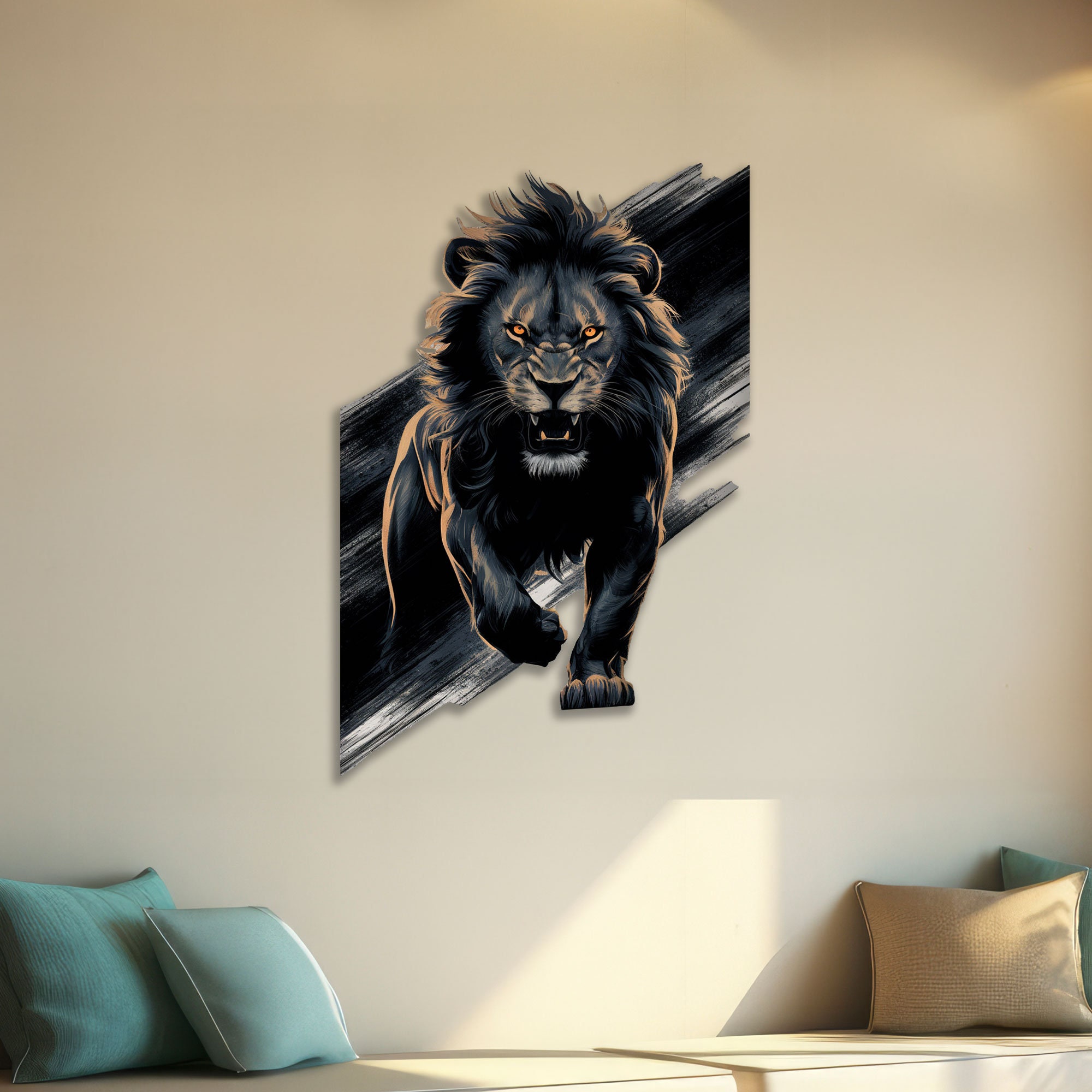 Black Lion Metal Wall Art: Brush Stroke Roaring Lion Design - Etsy