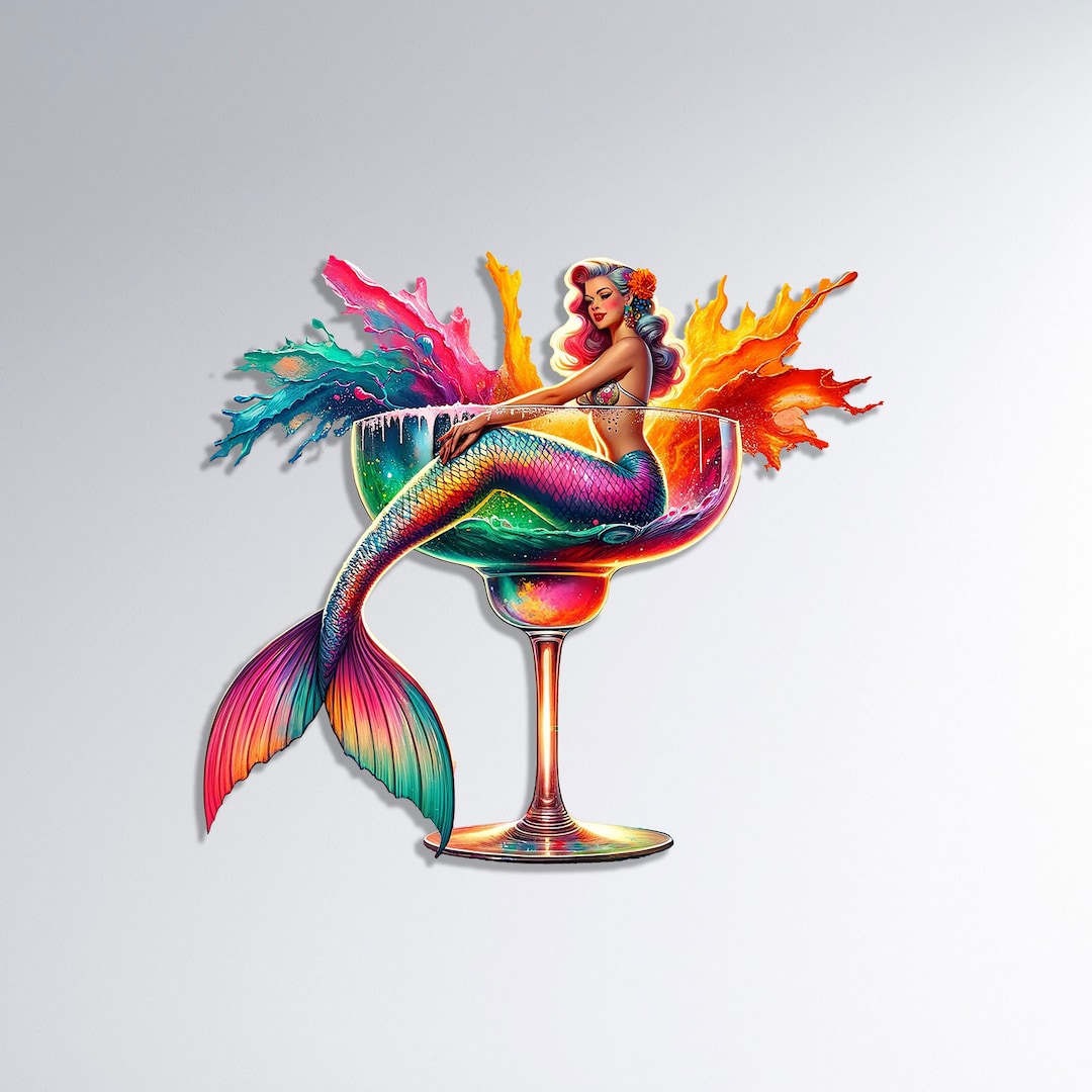Mermaid in Chalice Metal Wall Decor, Mermaid Metal Wall Art, Colored ...