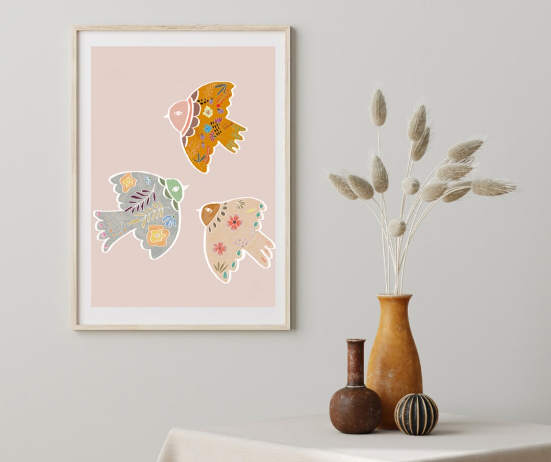 Birds Fly Art Work, Room Decoration, Floral Poster, Digital Art ...