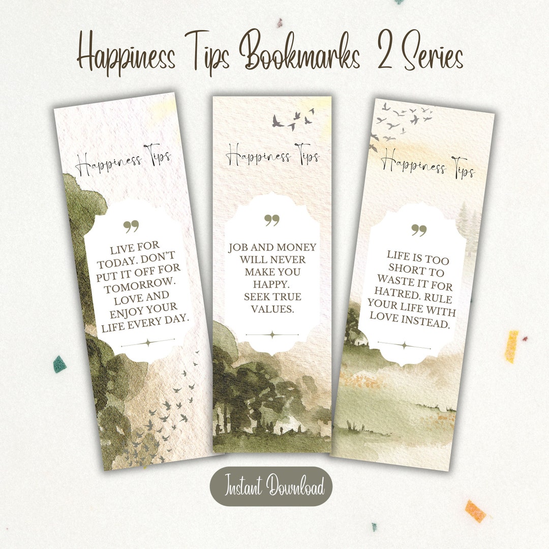 Happiness Digital Printable Bookmarks 2x6 In, Unique Printable ...