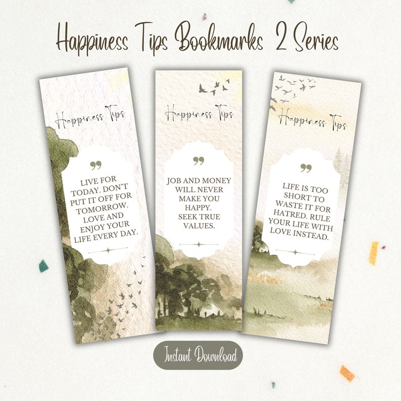 Happiness Digital Printable Bookmarks 2x6 In, Unique Printable ...