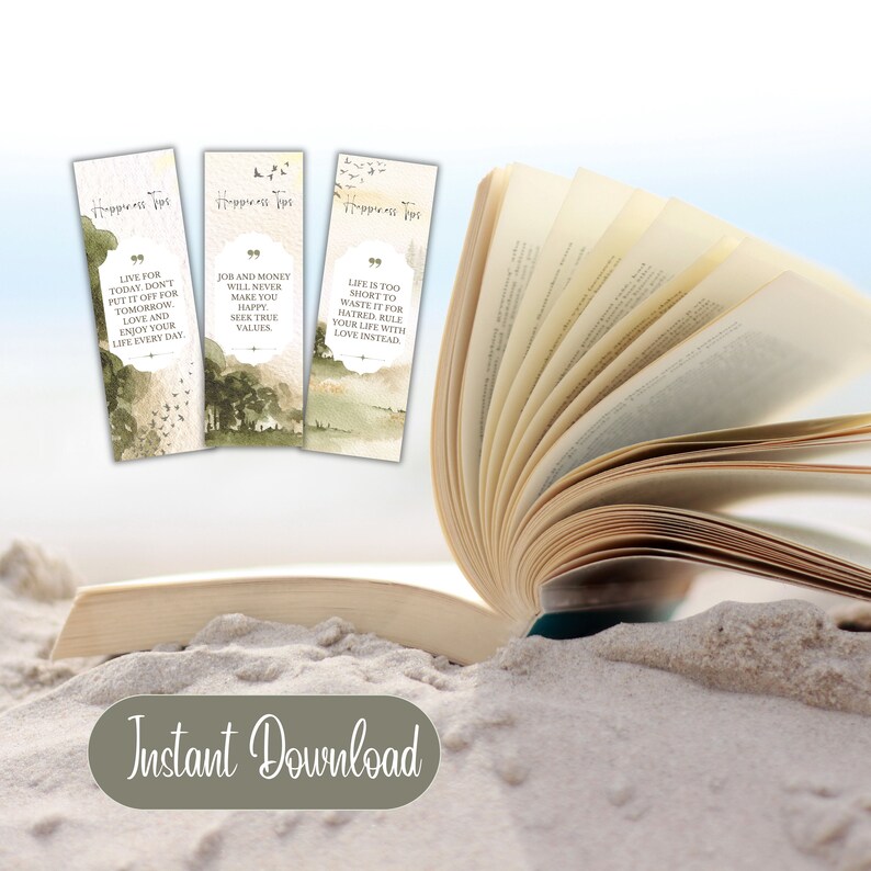 Happiness Digital Printable Bookmarks 2x6 In, Unique Printable ...