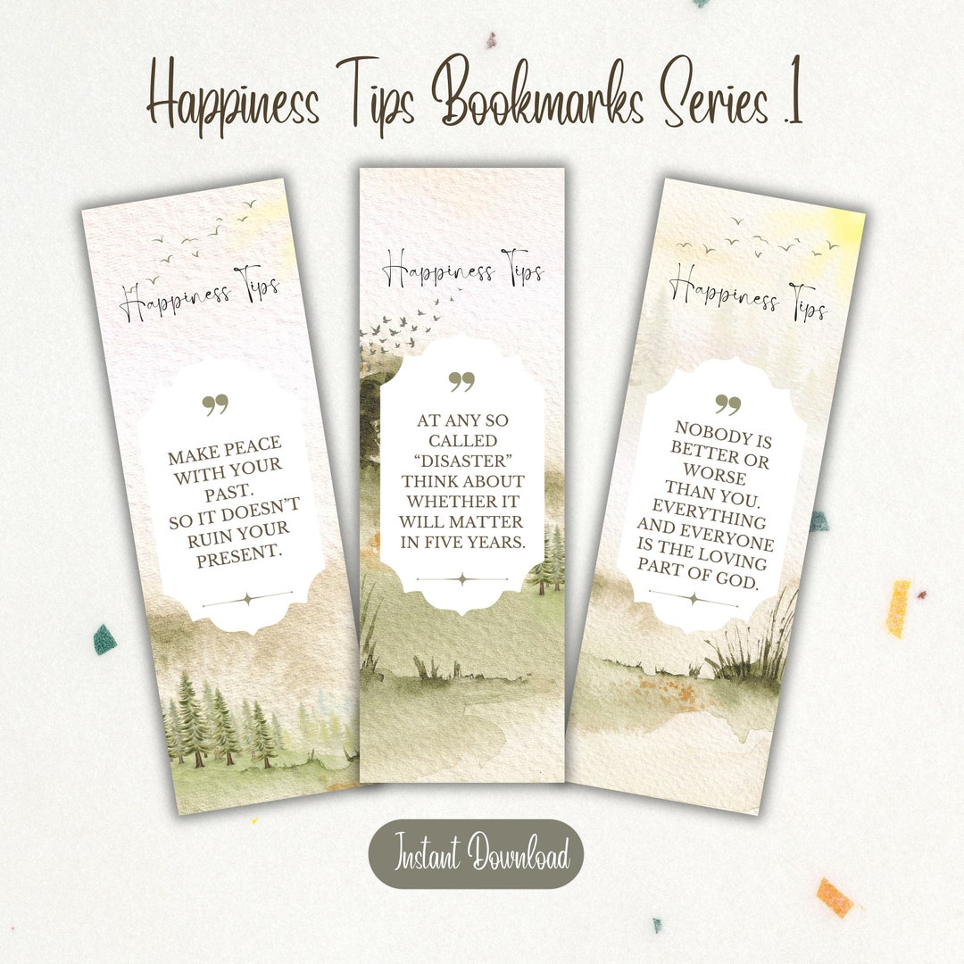 Happiness Tips Digital Bookmarks Bundle, Unique Printable Bookmarks for ...