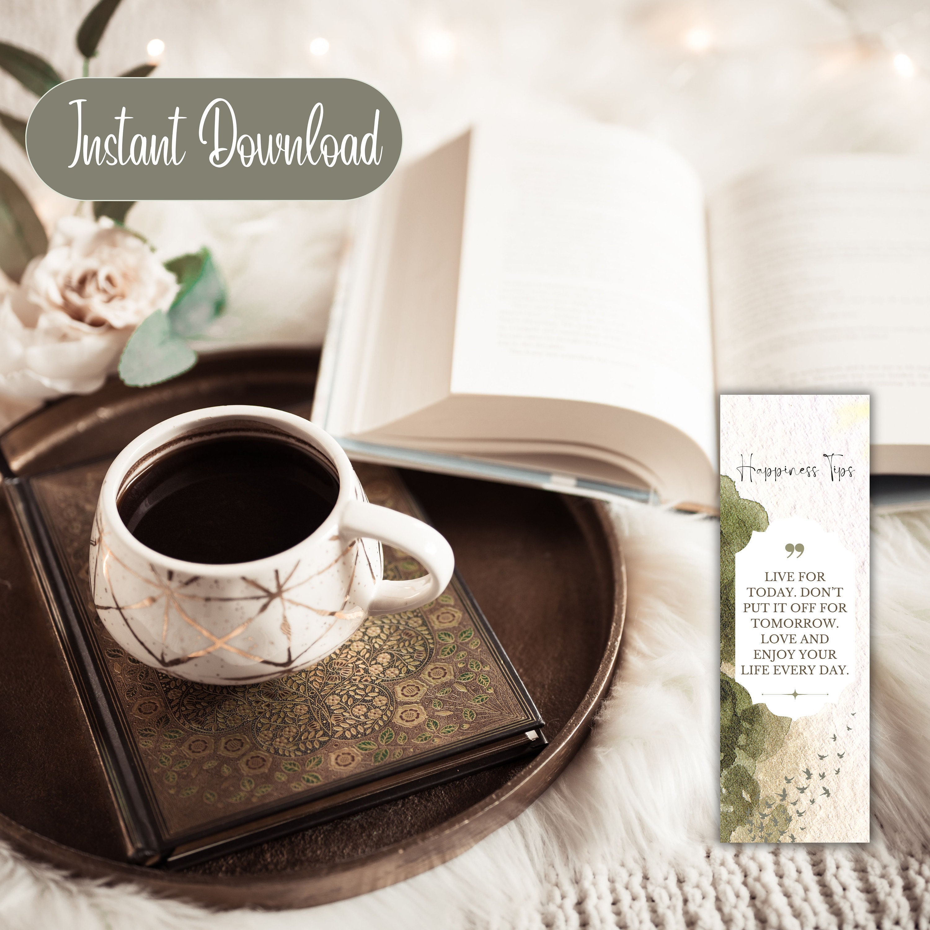 Happiness Digital Printable Bookmarks 2x6 In, Unique Printable ...