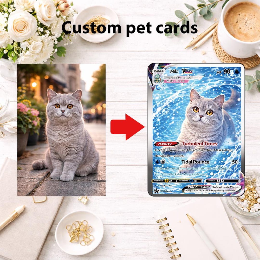 Pet Memorial,custom Pet Pokemon Card,personalized Pet Portrait,birthday ...