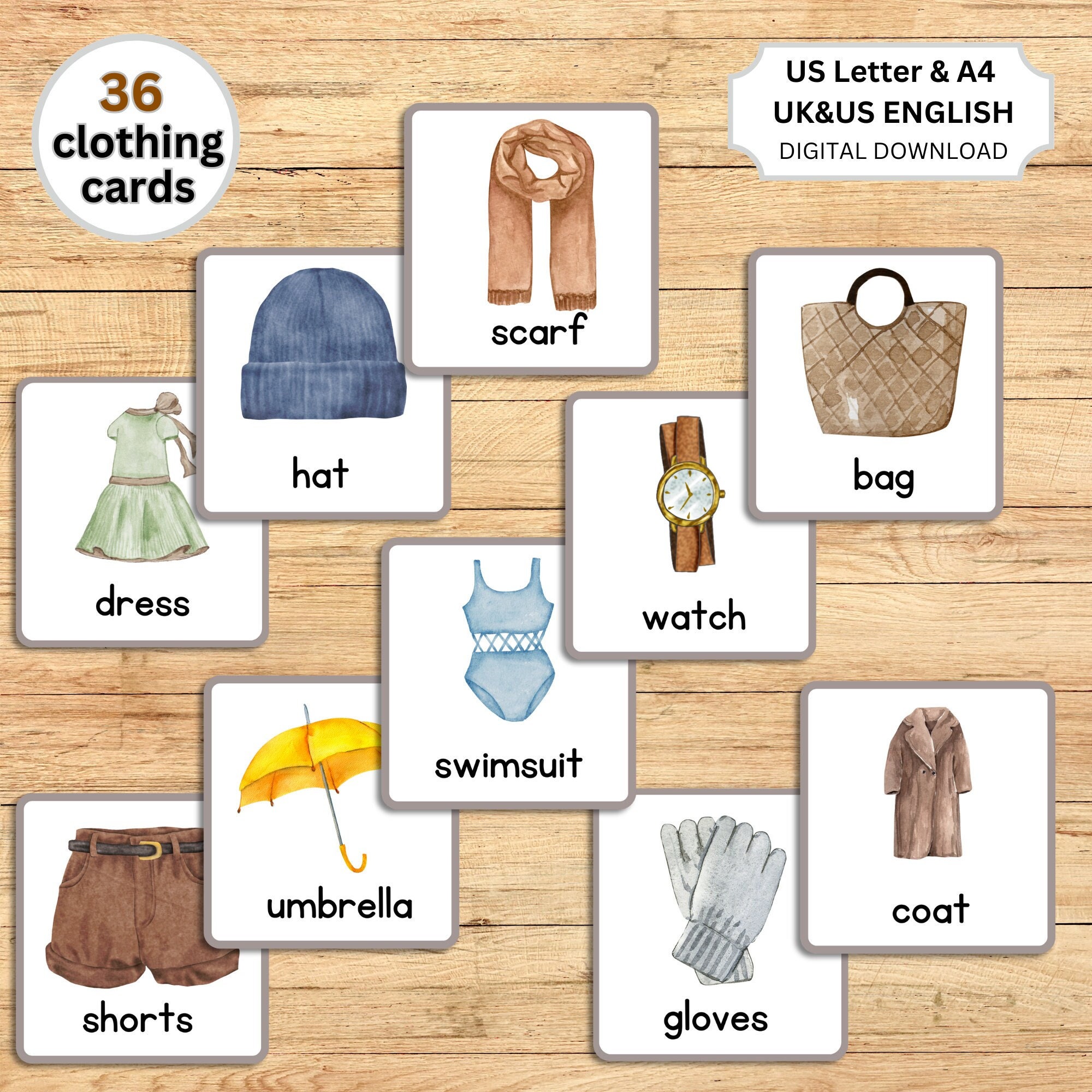 Clothing Flashcards, Clothes&accessories Flashcards, Clothes Vocabulary ...