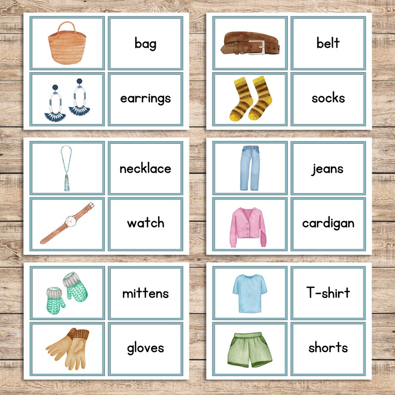Clothing Matching Cards, Montessori Cards, Clothes Flashcards ...