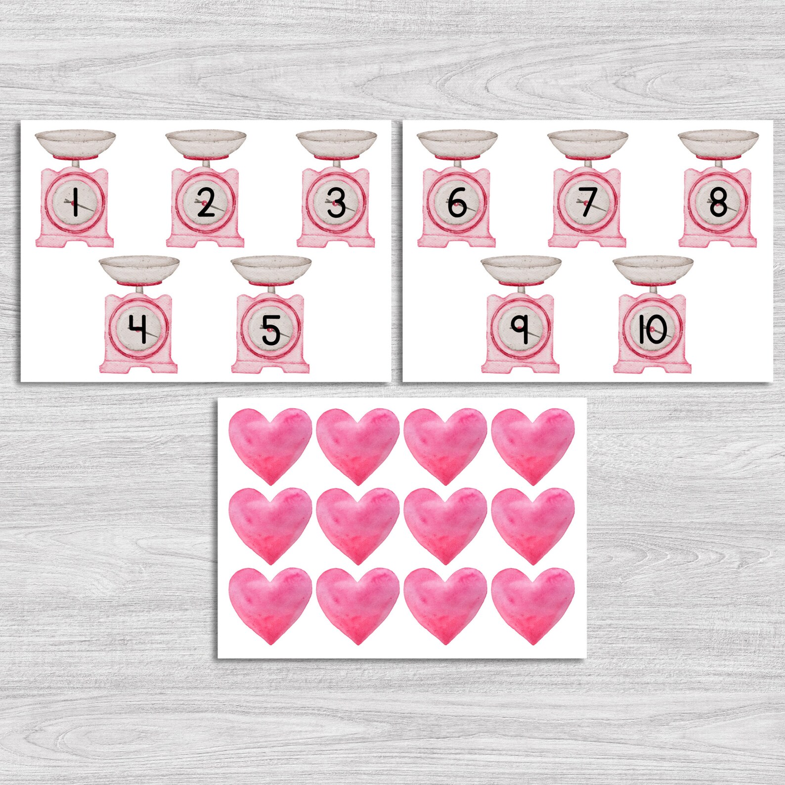 Valentine's Day Counting 1-10, Counting 1-10, Math Printables, Scales ...