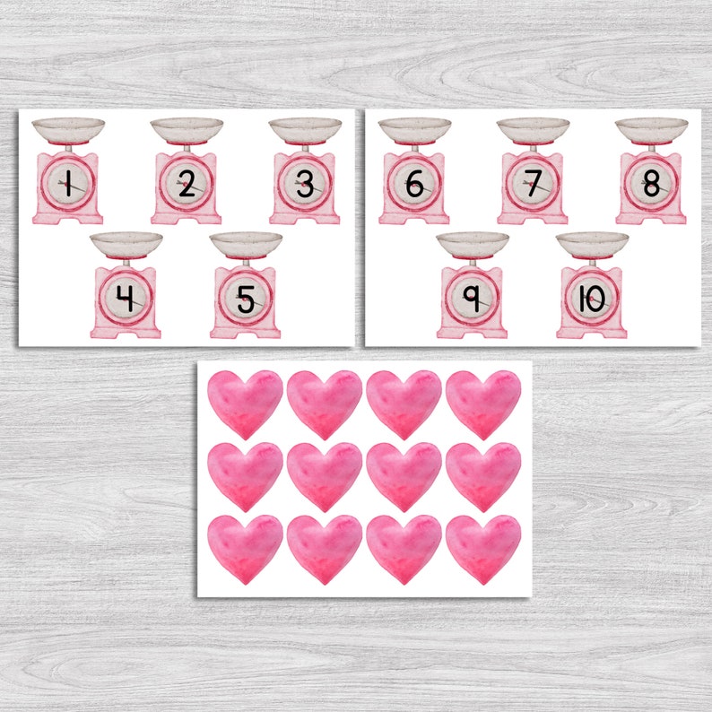 Valentine's Day Counting 1-10, Counting 1-10, Math Printables, Scales ...