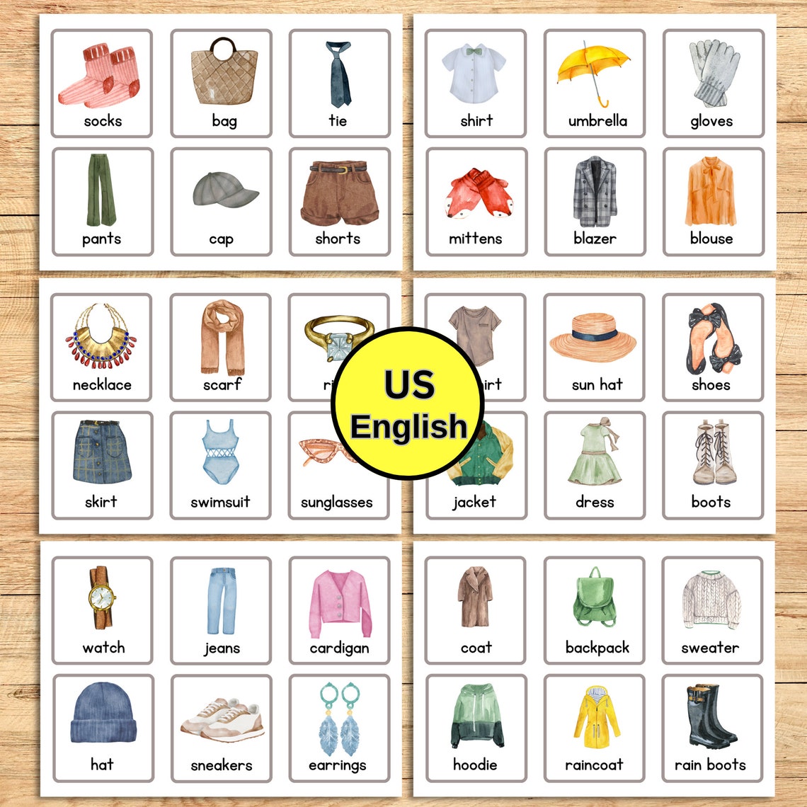 Clothing Flashcards, Clothes&accessories Flashcards, Clothes Vocabulary ...