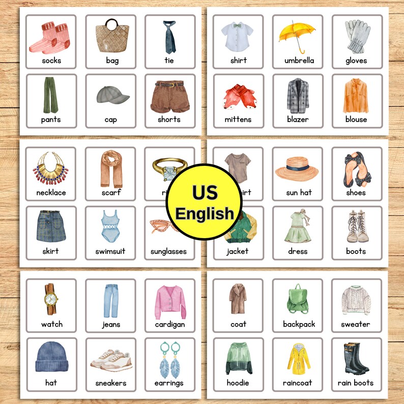 Clothing Flashcards, Clothes&accessories Flashcards, Clothes Vocabulary ...