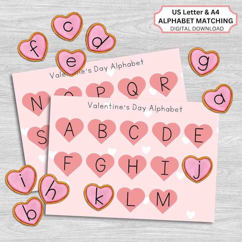 Valentine's Day Alphabet Matching, Valentine's Day Activities, Alphabet ...