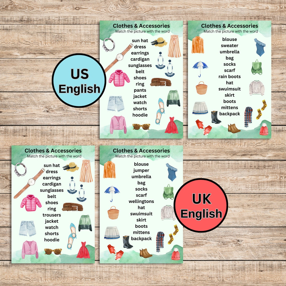 Clothing Worksheets, Matching, Clothes Vocabulary Worksheets - Etsy