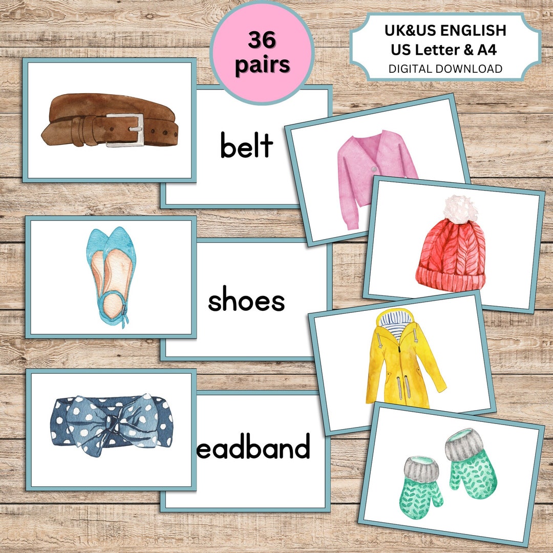 Clothing Matching Cards, Montessori Cards, Clothes Flashcards ...