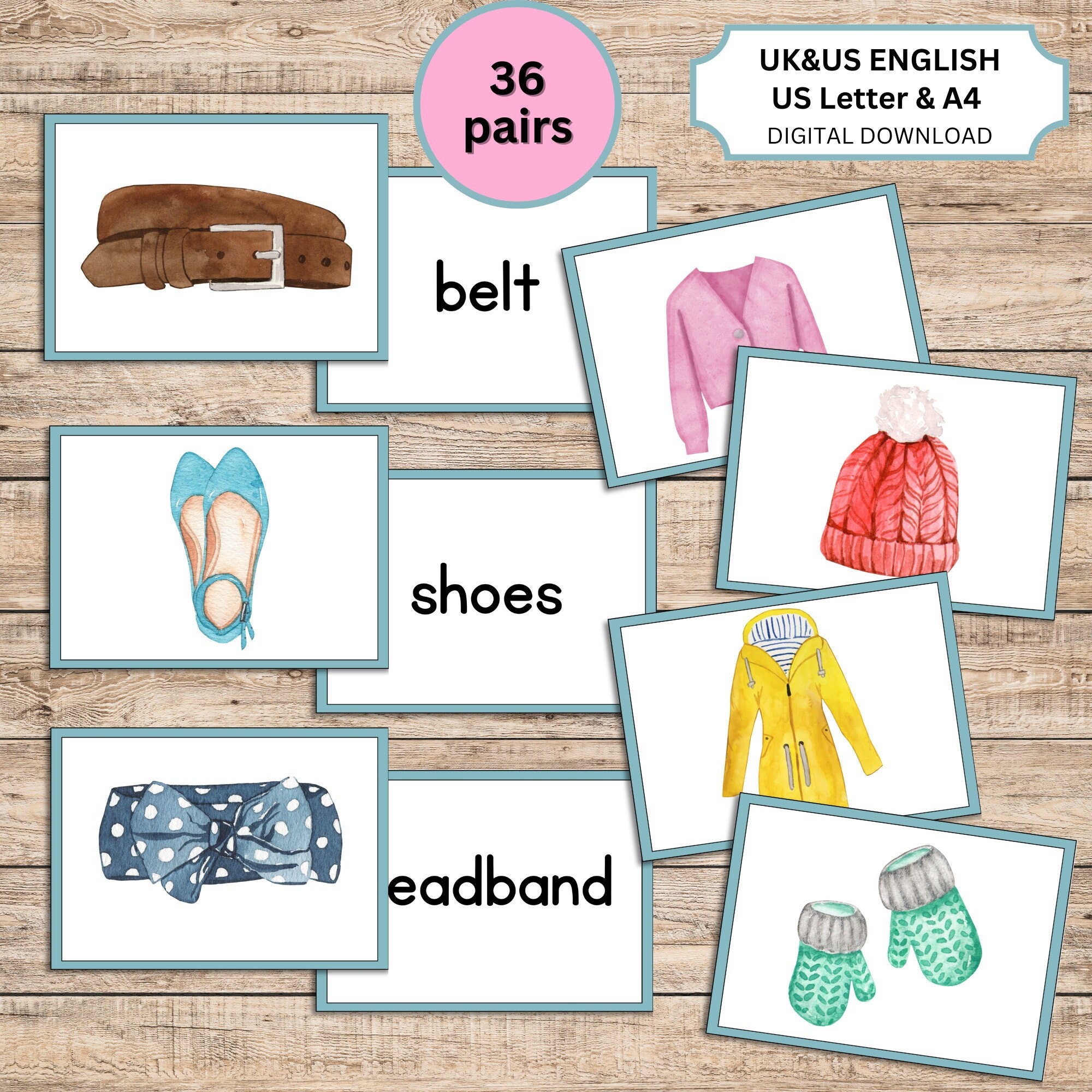 Clothing Matching Cards, Montessori Cards, Clothes Flashcards ...