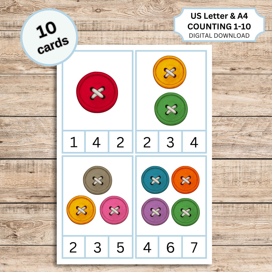 Button Count and Clip Cards, Counting 1-10, Math Activity, Counting ...
