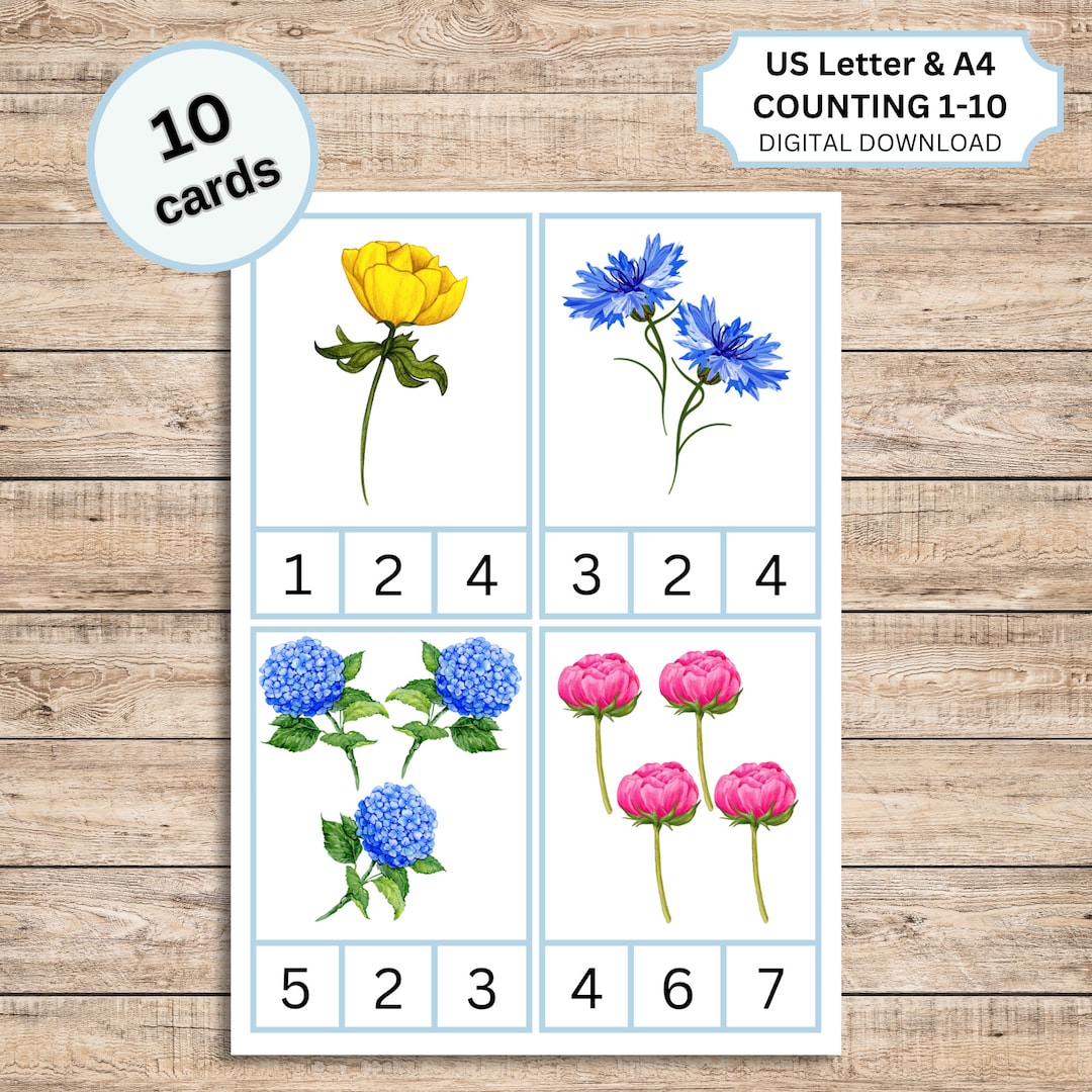 Flower Count and Clip Cards, Spring Count and Clip Cards, Counting 1-10 ...