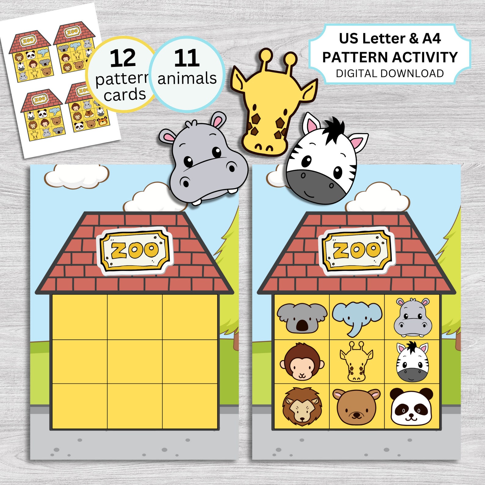 Zoo Animal Pattern Activity, Animal Pattern Game, - Etsy