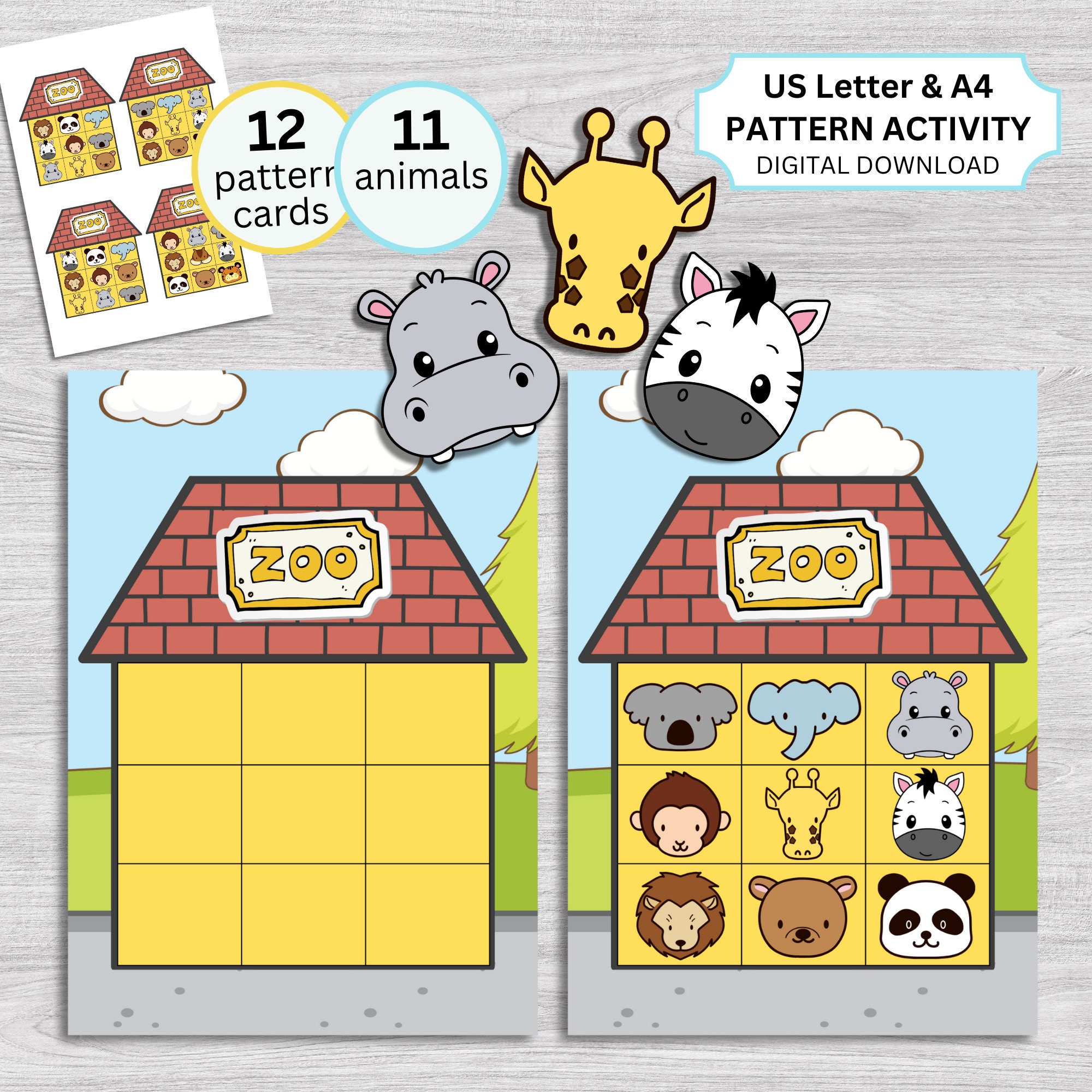 Zoo Animal Pattern Activity, Animal Pattern Game, - Etsy