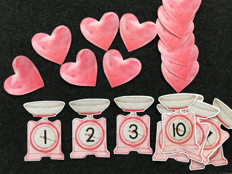 Valentine's Day Counting 1-10, Counting 1-10, Math Printables, Scales ...