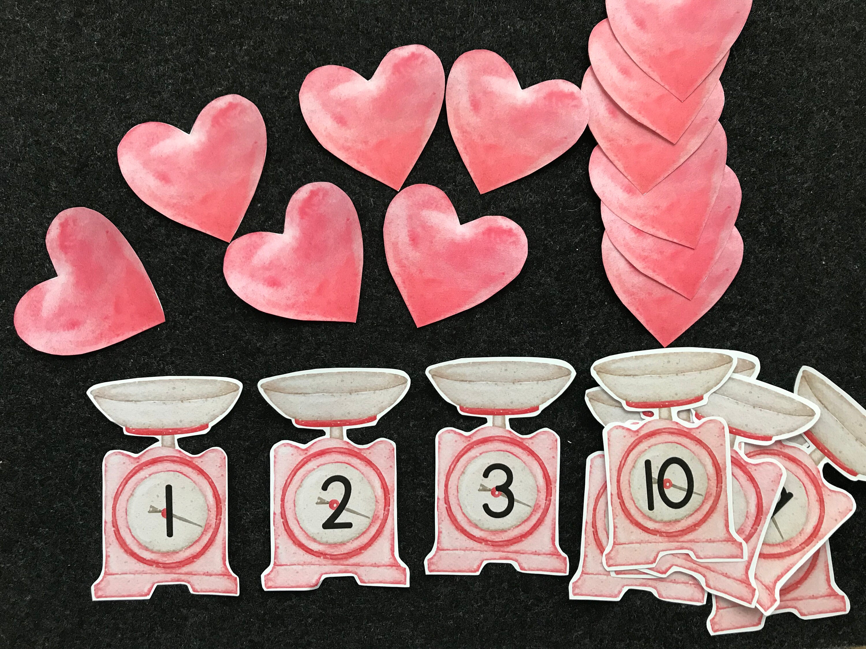 Valentine's Day Counting 1-10, Counting 1-10, Math Printables, Scales ...
