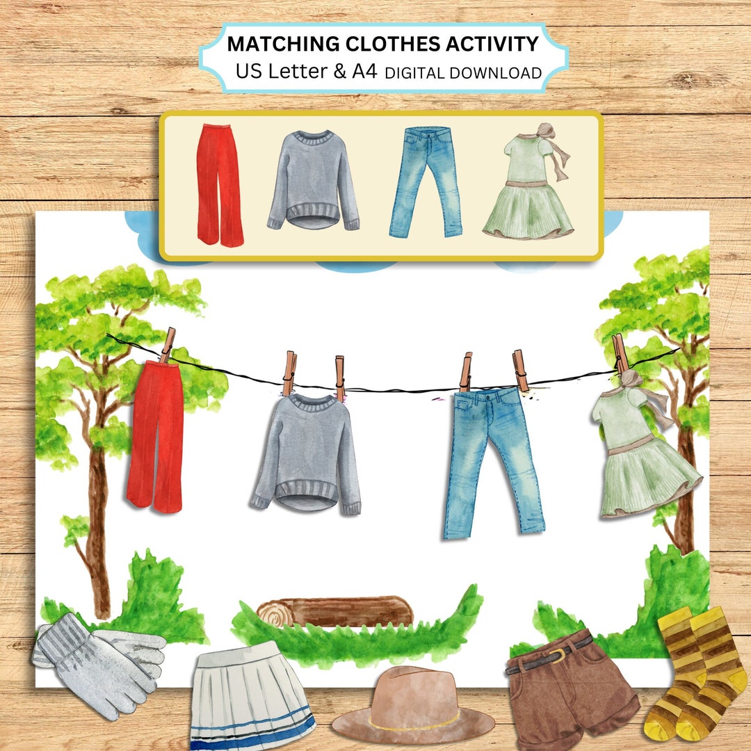 Clothes Matching Activity, Hanging Clothes Activity, Clothes Vocabulary ...