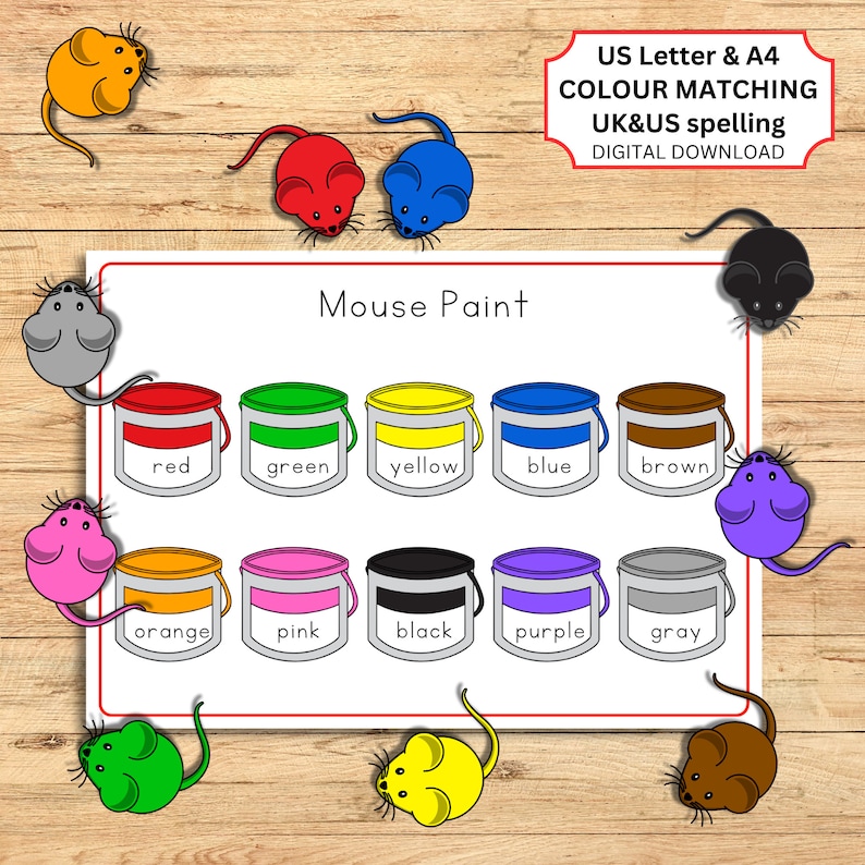 Mouse Paint Color Matching Activity: US/UK Spelling (digital Download ...