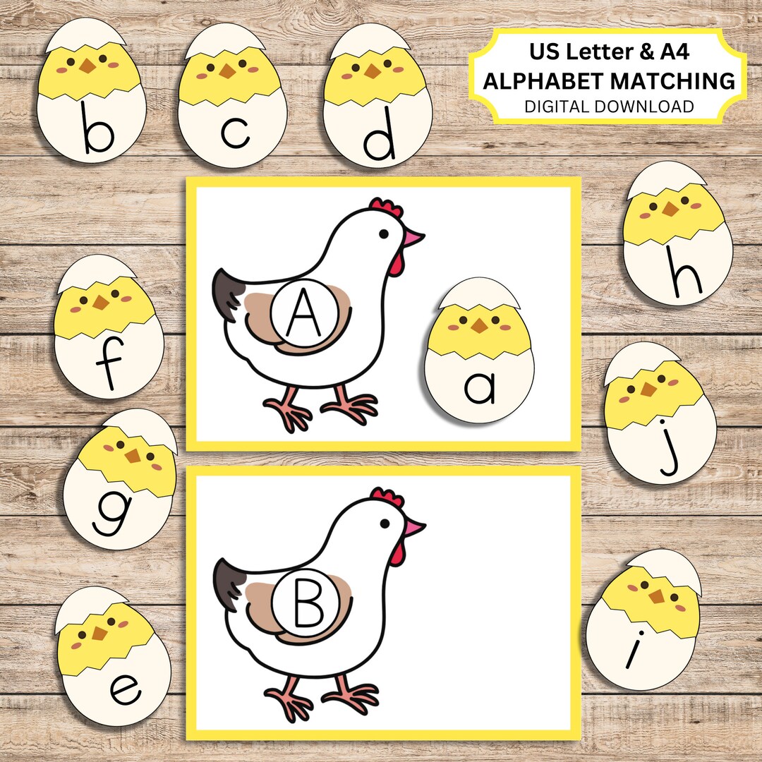 Spring Alphabet Matching, Chick Alphabet Matching, Alphabet Game ...