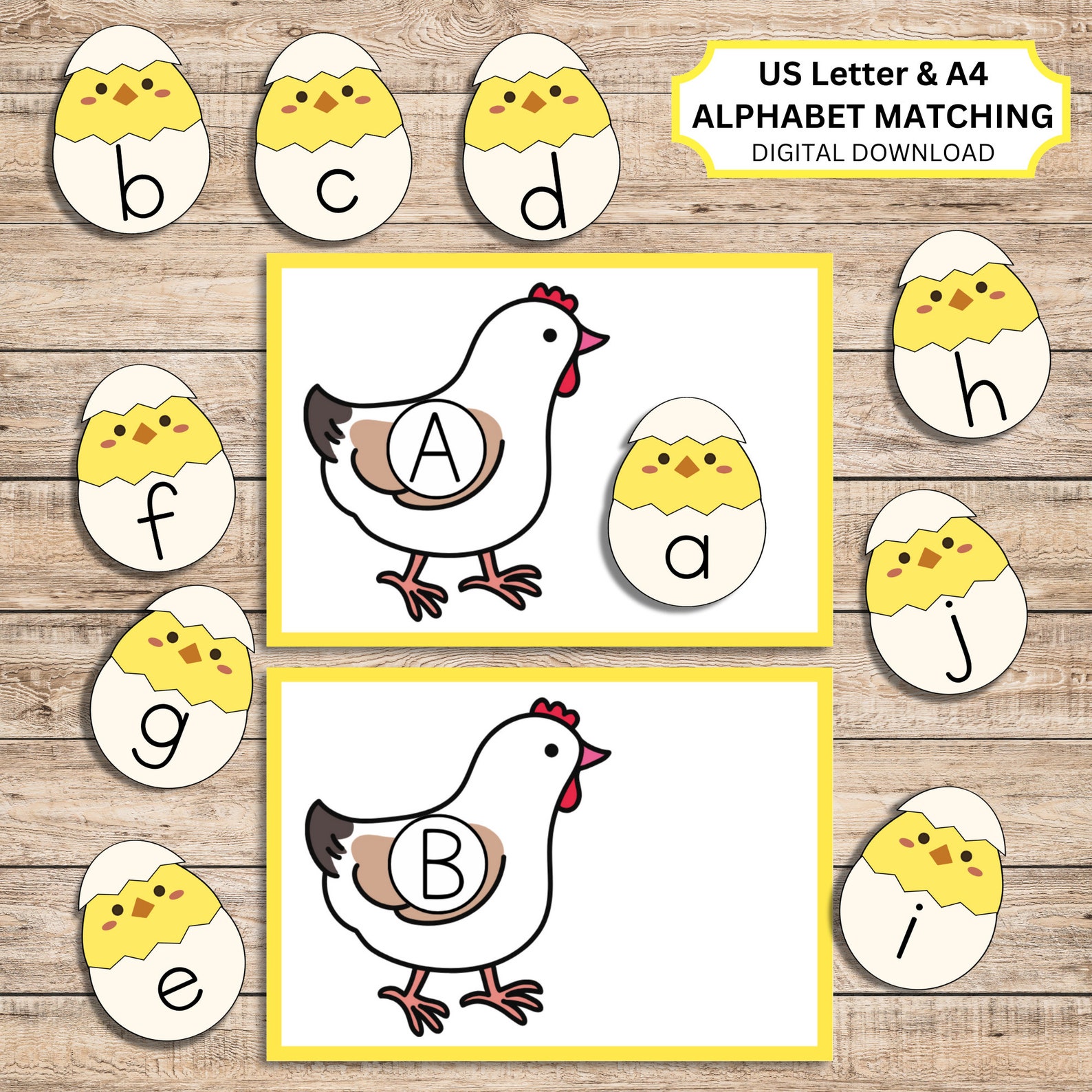 Spring Alphabet Matching, Chick Alphabet Matching, Alphabet Game ...