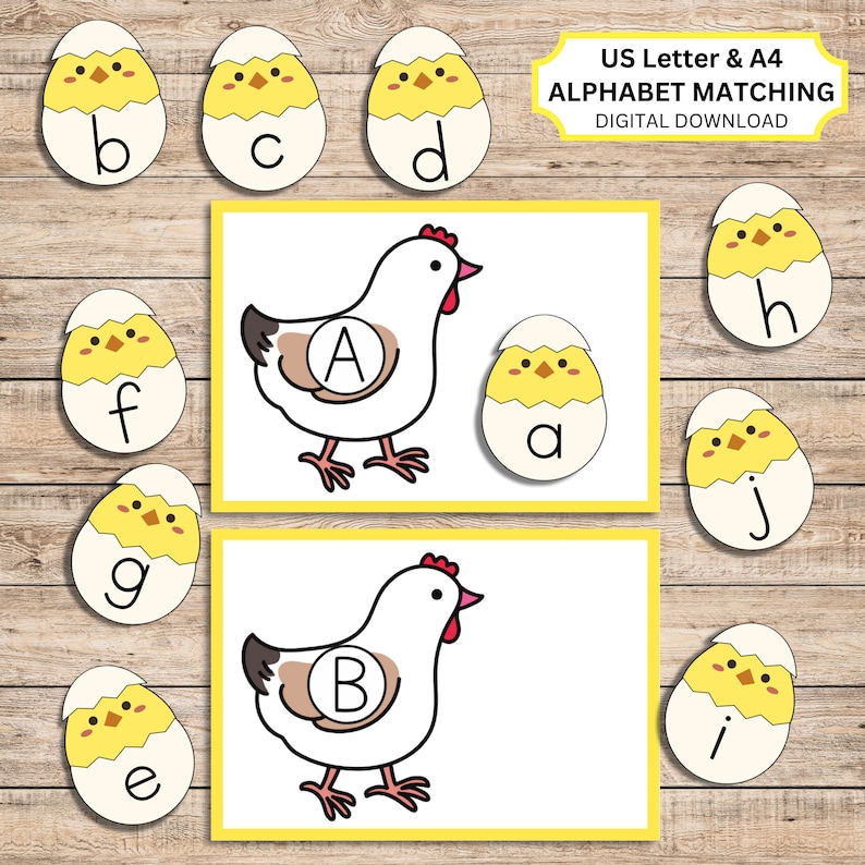 Spring Alphabet Matching, Chick Alphabet Matching, Alphabet Game ...