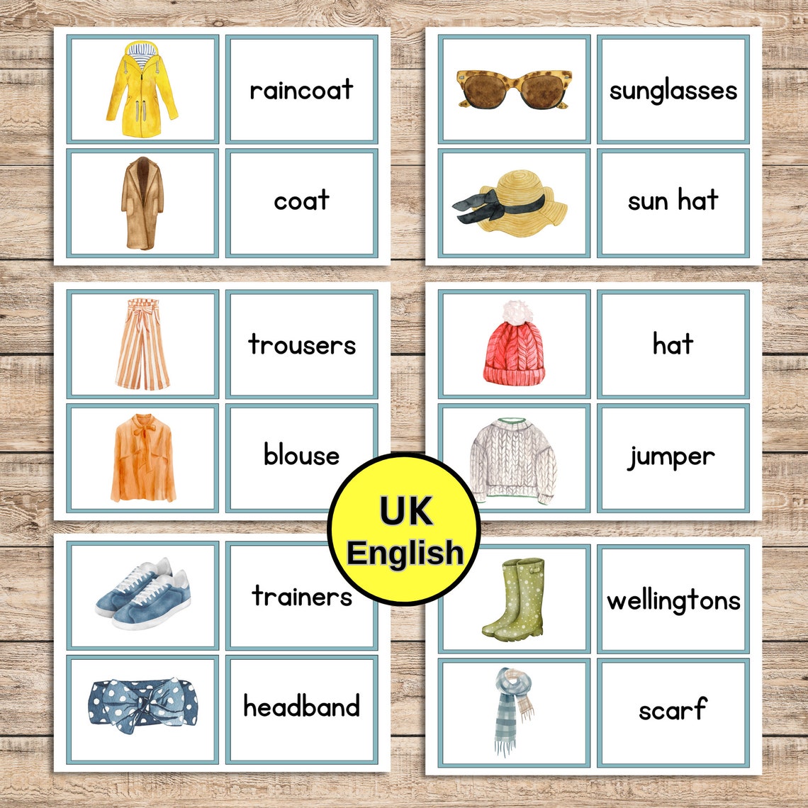 Clothing Matching Cards, Montessori Cards, Clothes Flashcards ...