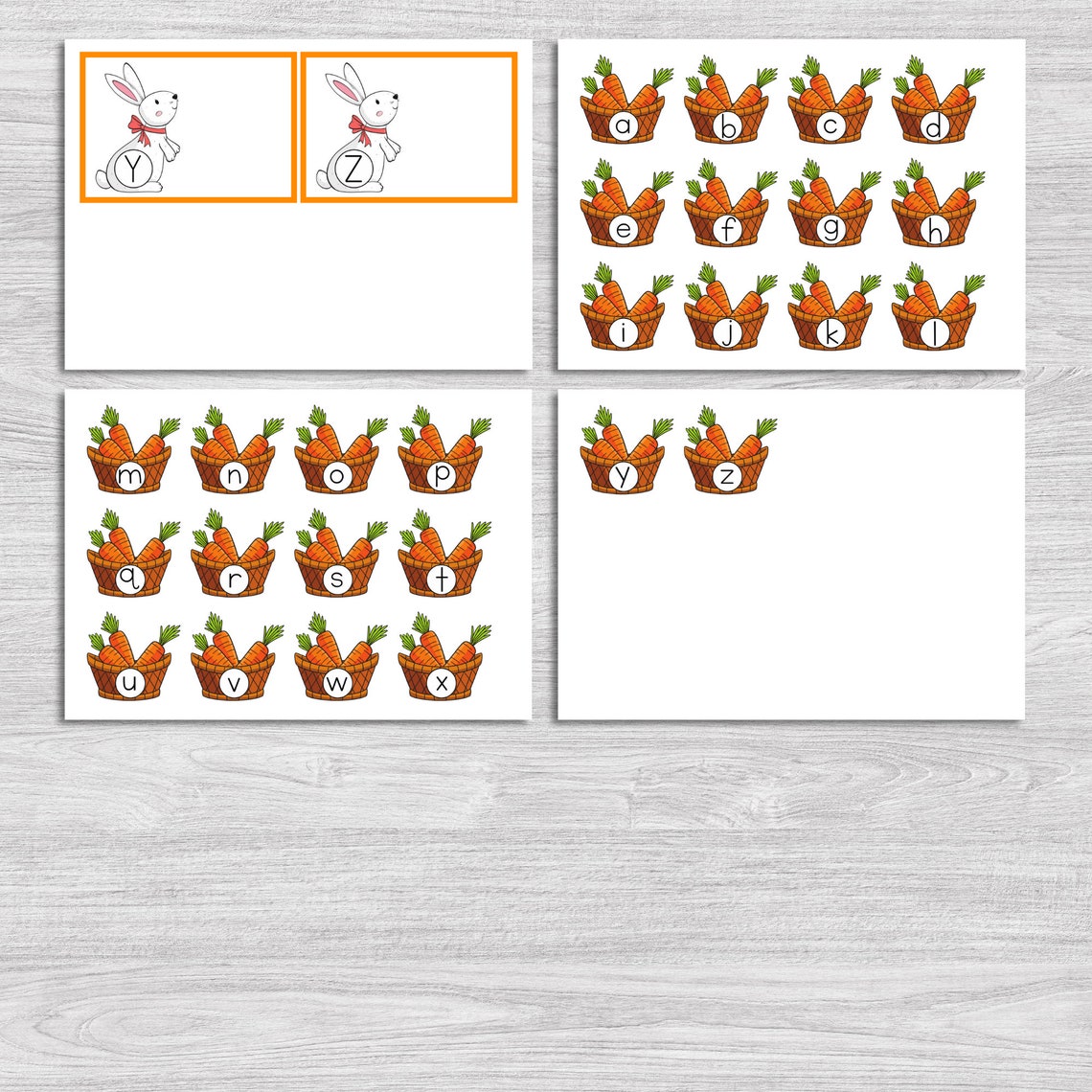 Rabbit&carrot Alphabet Match, Alphabet Matching Cards, Alphabet Game ...