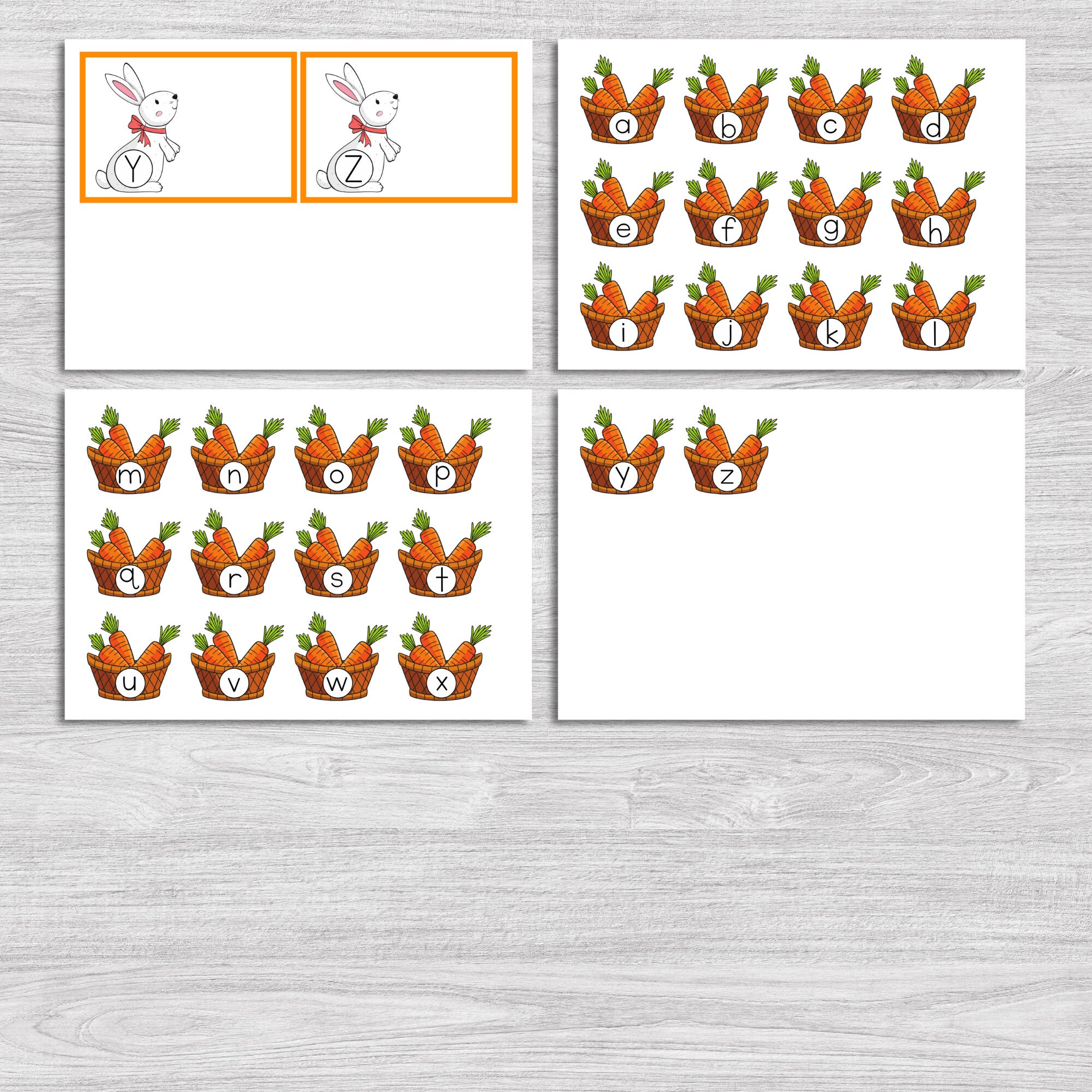 Rabbit&carrot Alphabet Match, Alphabet Matching Cards, Alphabet Game ...