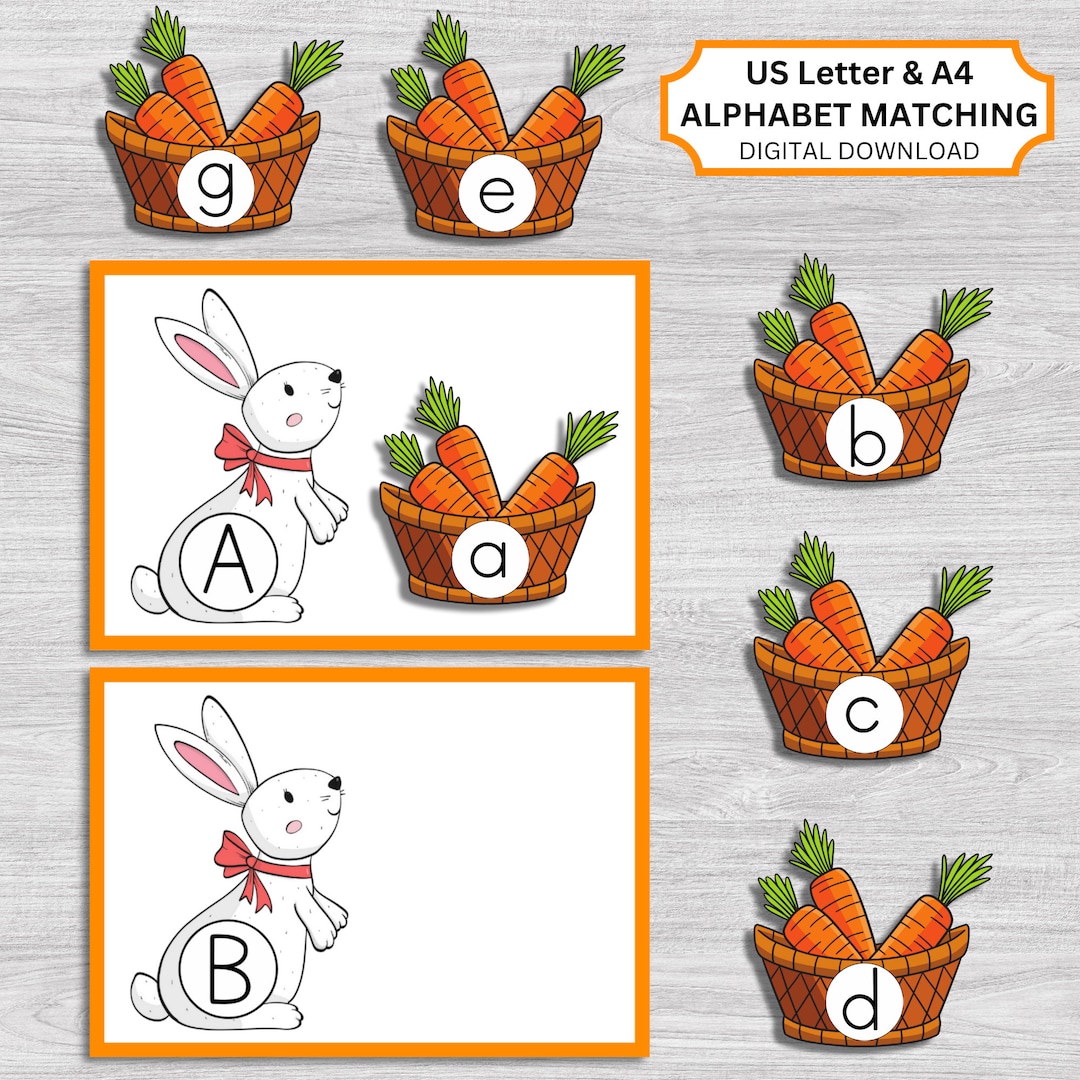 Rabbit&carrot Alphabet Match, Alphabet Matching Cards, Alphabet Game ...