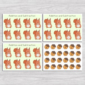Addition and Subtraction Worksheets, Counting 1-10, Squirrel&acorn ...