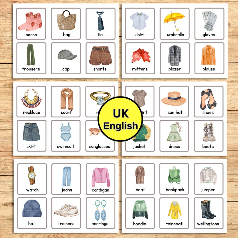 Clothing Flashcards, Clothes&accessories Flashcards, Clothes Vocabulary ...