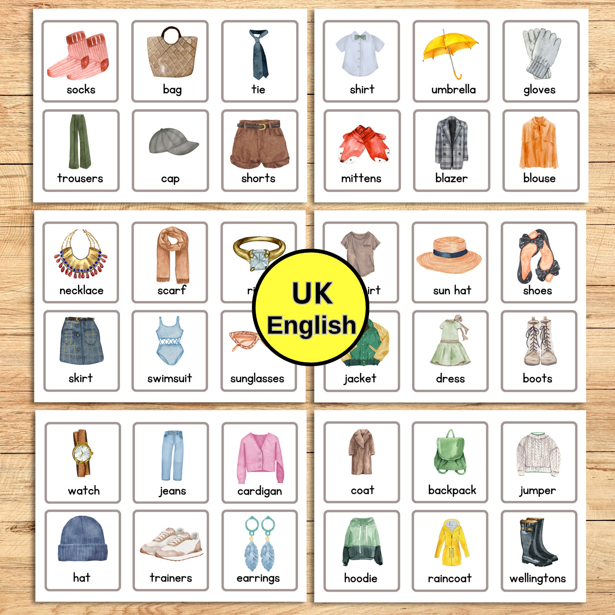 Clothing Flashcards, Clothes&accessories Flashcards, Clothes Vocabulary ...
