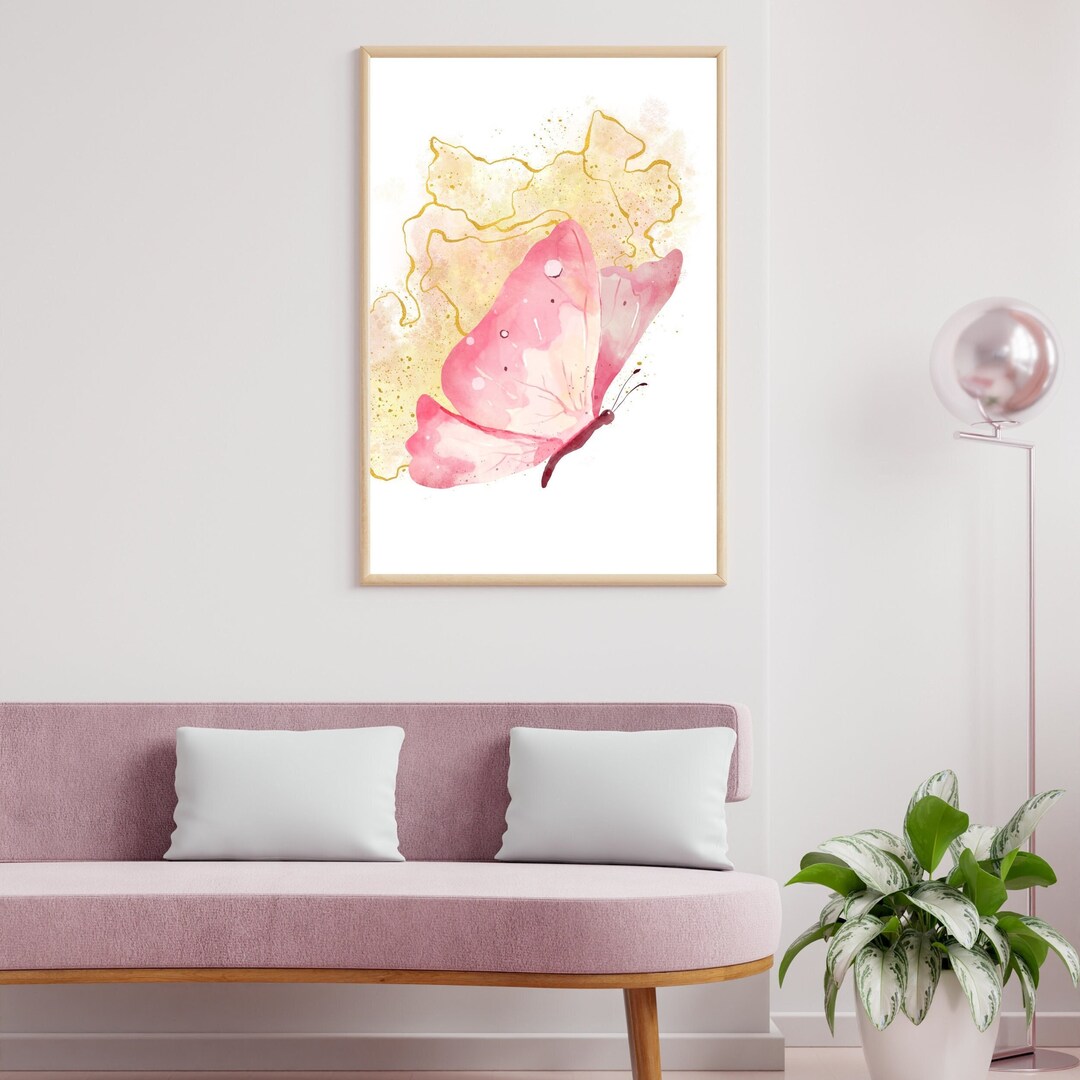 Pink Butterfly Print Wall Art, Watercolor Butterfly Printable Art ...