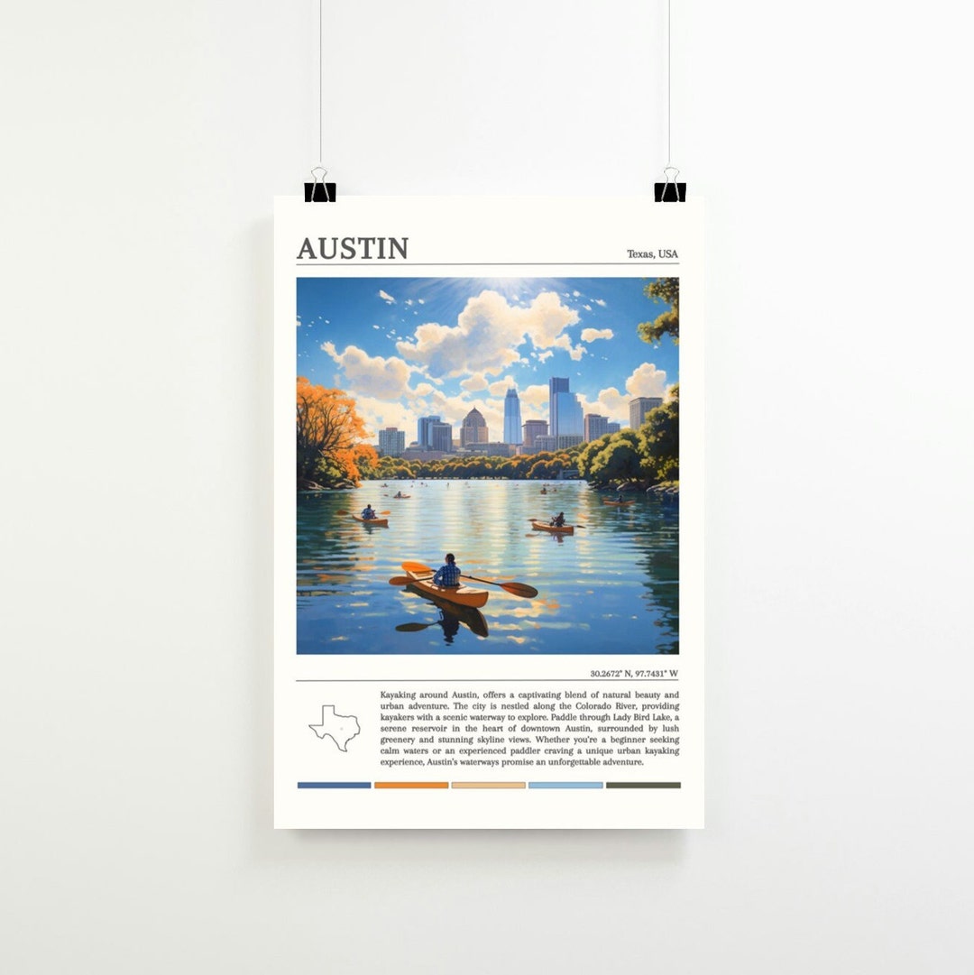 Austin Wall Art Print and Poster | Kayaking Lady Bird Lake | Austin ...