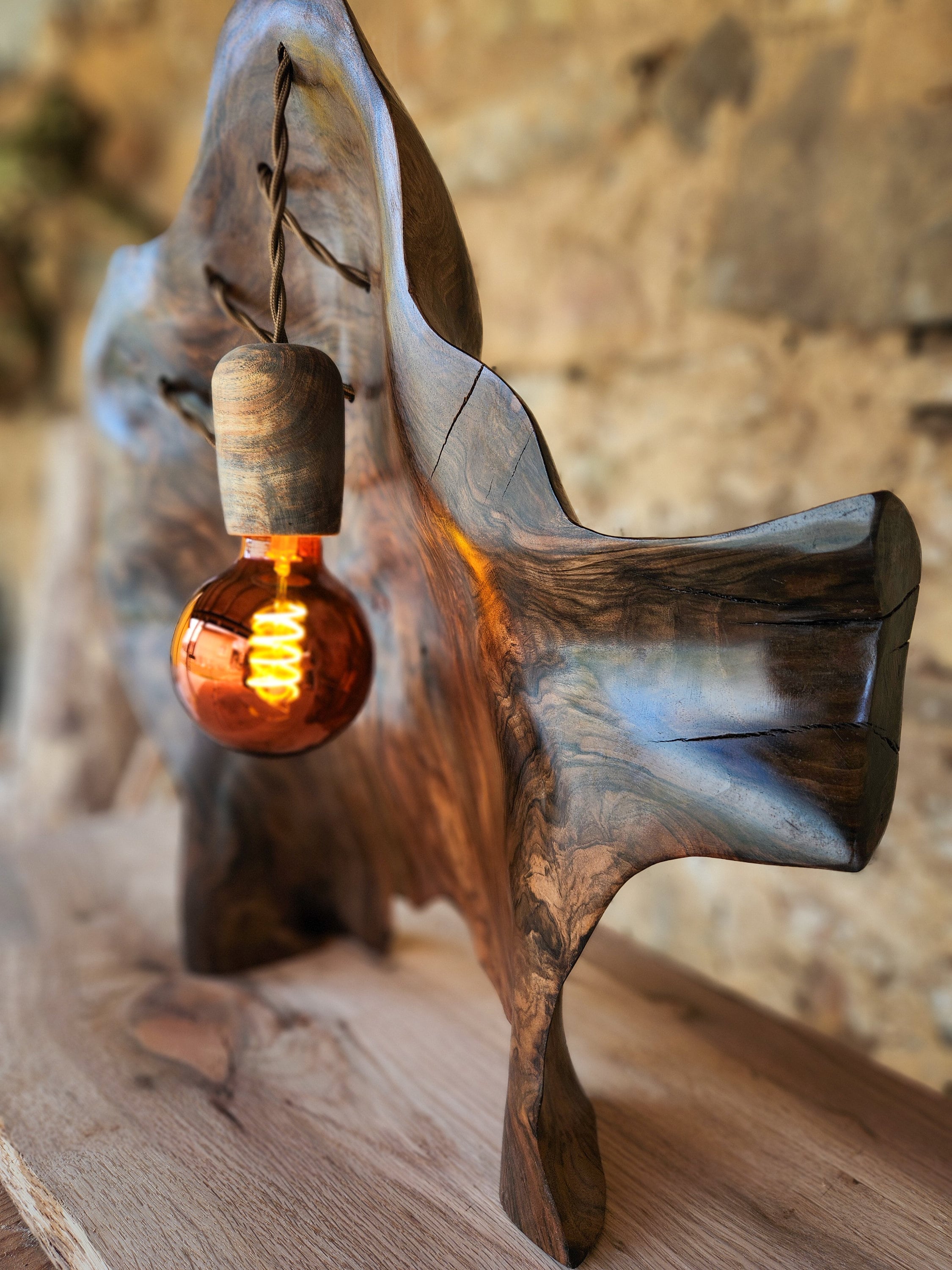 The Eerie Cave Wooden Lamp / Wooden Desk Lamp / Leaving Room Light Made ...