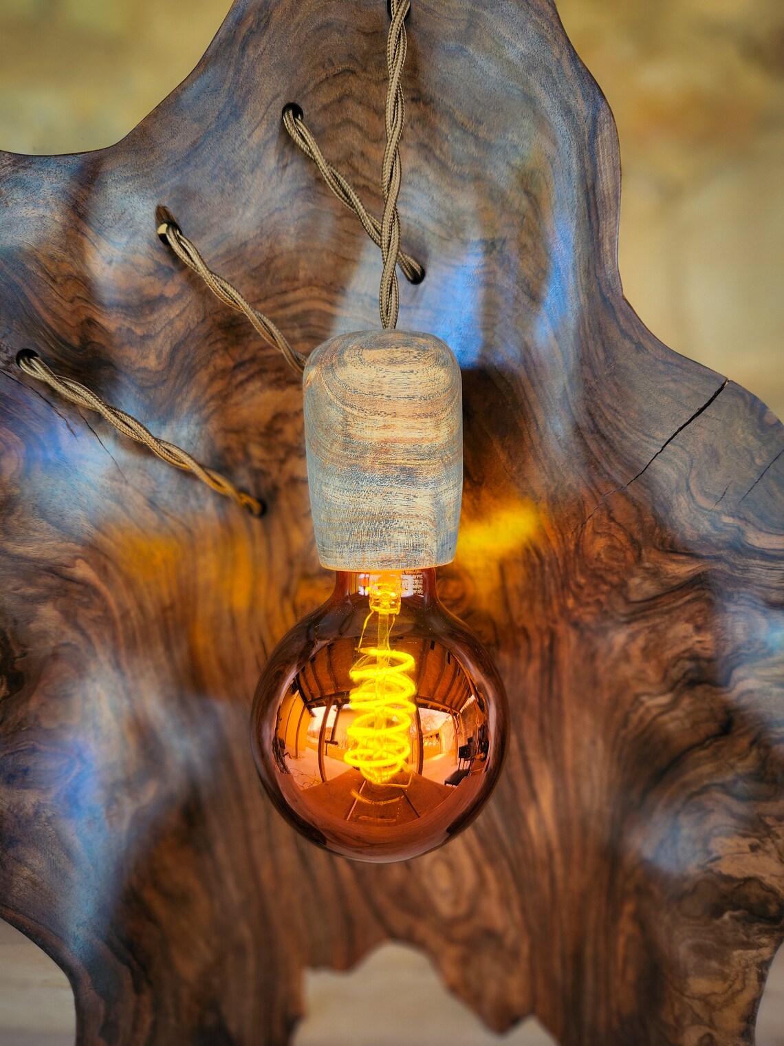 The Eerie Cave Wooden Lamp / Wooden Desk Lamp / Leaving Room Light Made ...