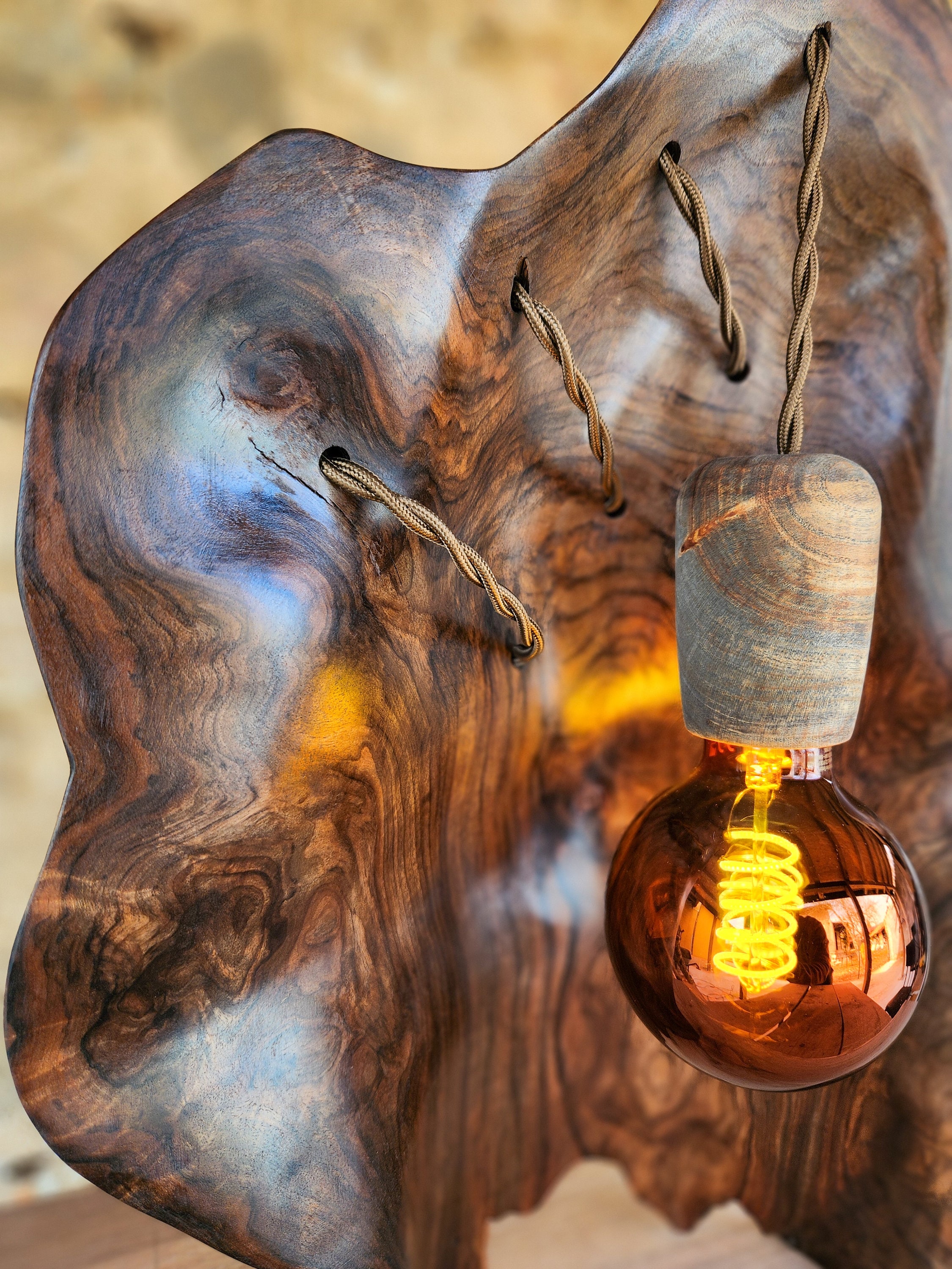 The Eerie Cave Wooden Lamp / Wooden Desk Lamp / Leaving Room Light Made ...