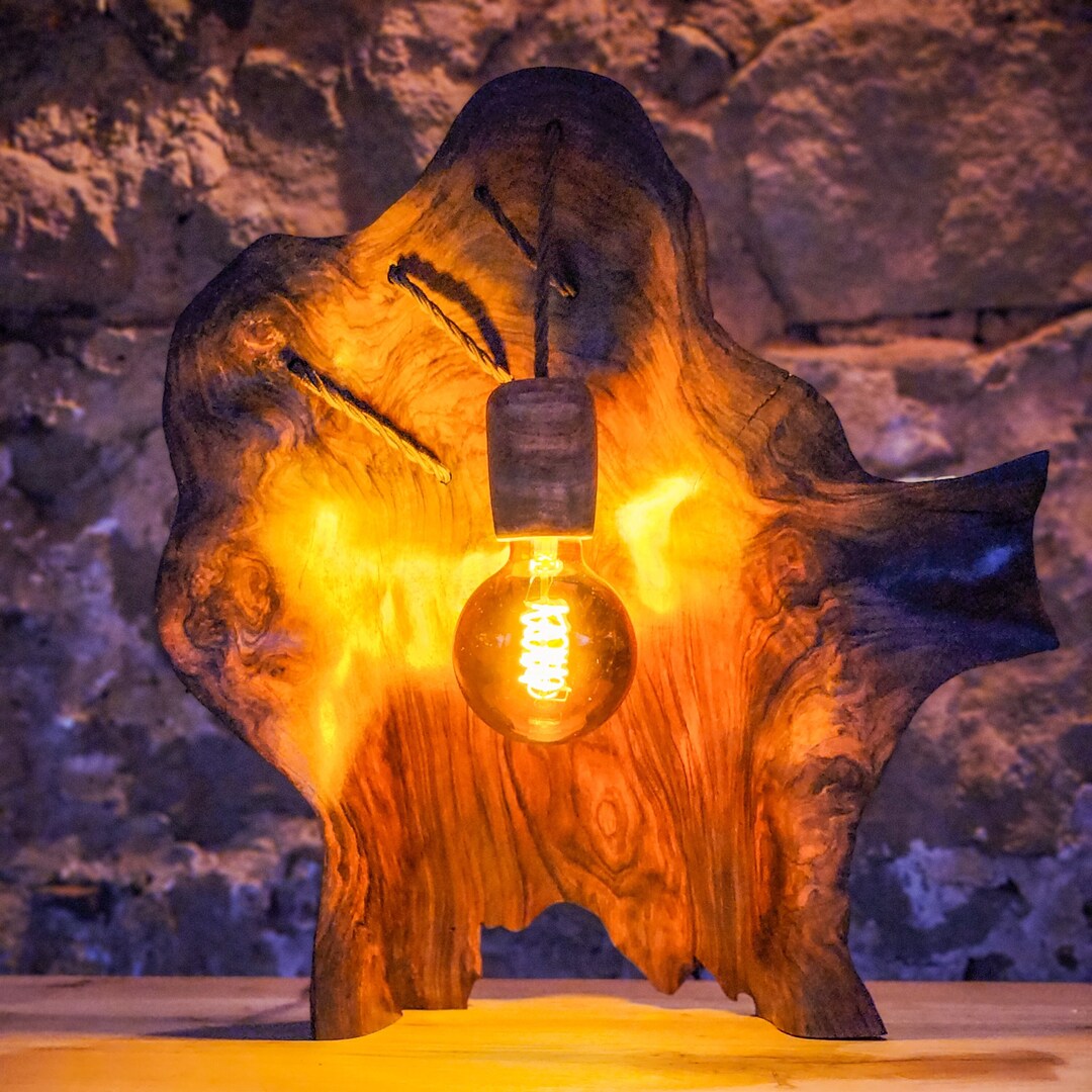 Walnut Wood Desk Lamp: Eerie Cave Design, Living Room Light, Ambient ...