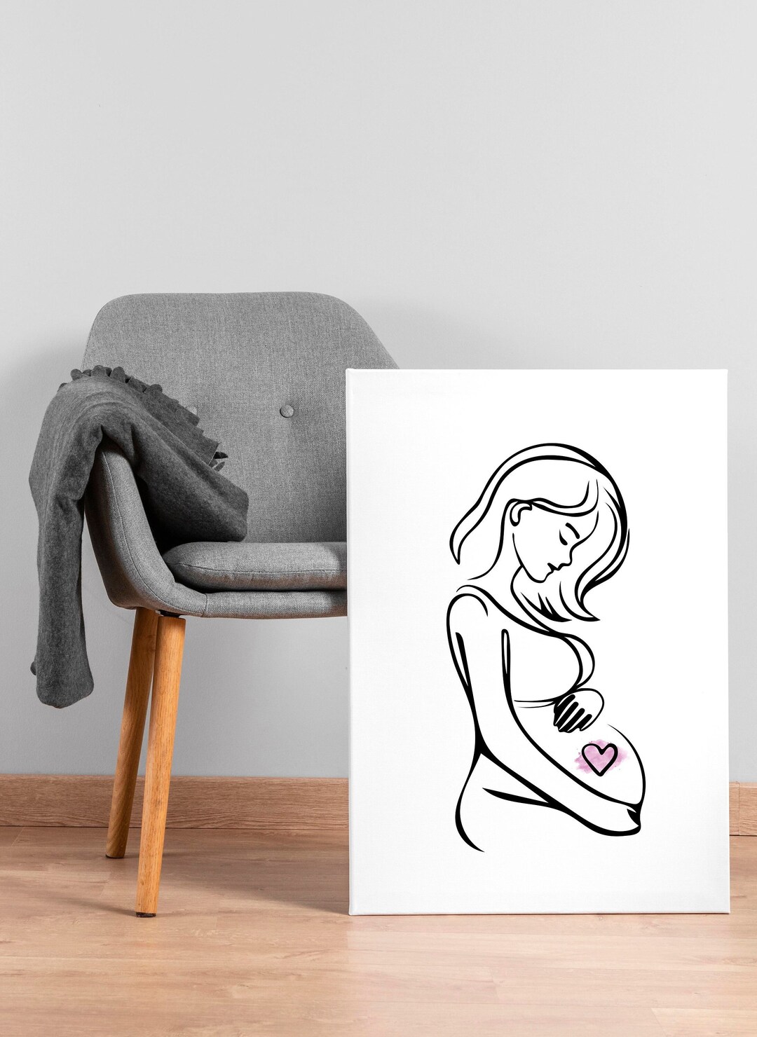 Pregnant Print, Pregnancy Art Maternity Line,art Woman With Child One ...