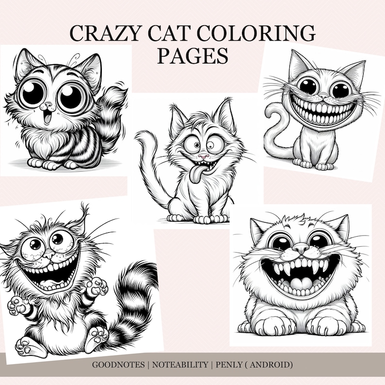 Printable Crazy Cat Coloring Book, Adult Coloring Pages, Feline ...