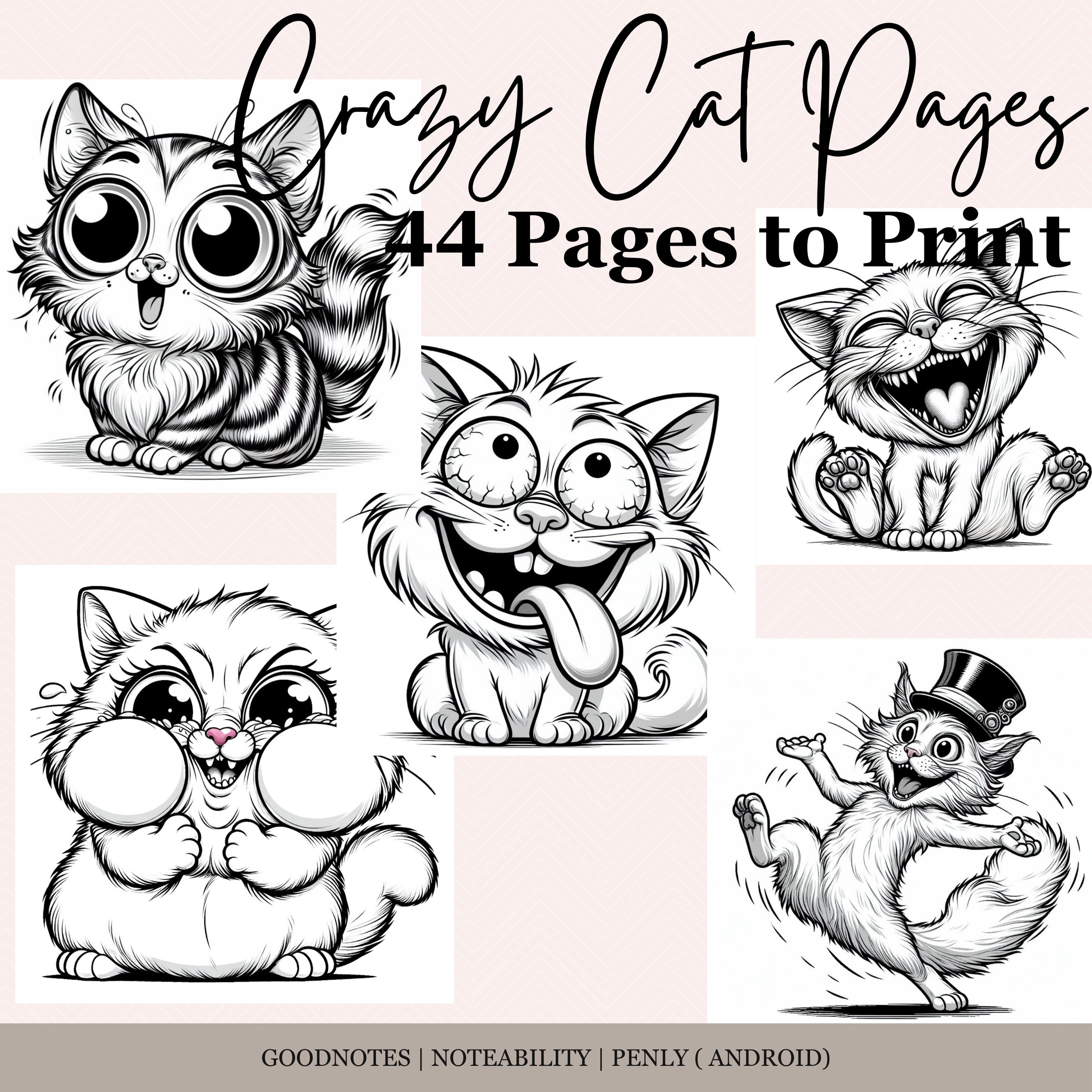 Printable Crazy Cat Coloring Book, Adult Coloring Pages, Feline ...
