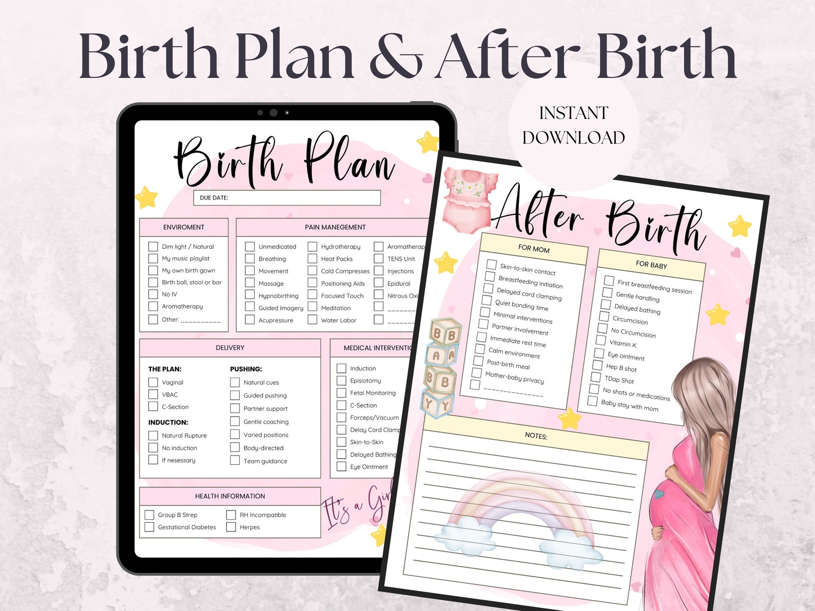 Printable Birth Plan,after Birth Plan Checklist,labor and Delivery ...